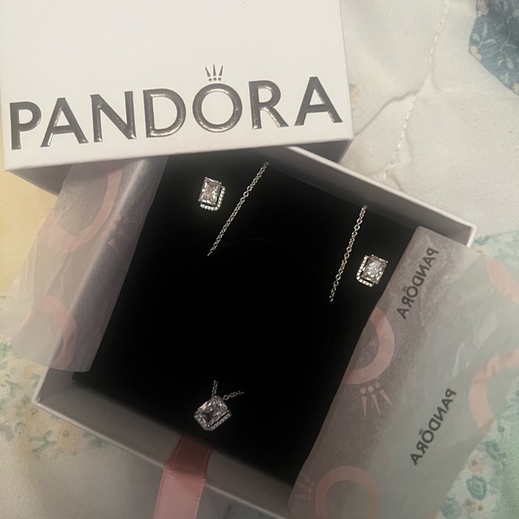 Pandora | Jewelry | Rectangular Sparkling Halo Stud Earrings And ...